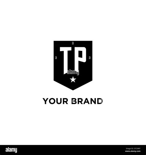 Tp Monogram Initial Logo With Geometric Shield And Star Icon Design Style Ideas Stock Vector