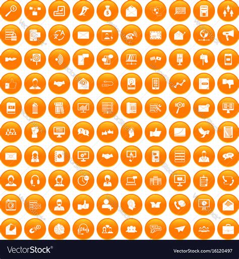 100 Interaction Icons Set Orange Royalty Free Vector Image
