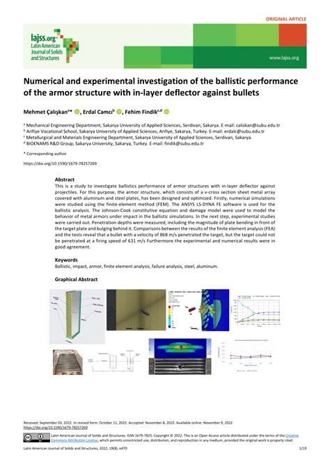 Pdf Numerical And Experimental Investigation Of The Ballistic Performance Of The Armor