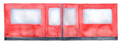 빈 밝은 빨간 기차 문 손으로 그린 그림 교통 도시 생활 영국 여행의 상징 창의적인 디자인을 위한 흰색 고립 된 클립 아트 디테일에 수제 물 색깔 그리기 지하철 여객 열차에