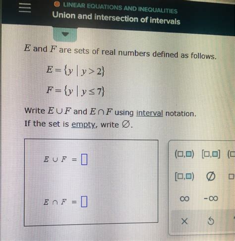 solved e and f are sets of real numbers defined as follows