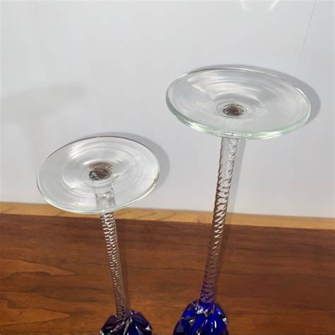 Accents Vintage Romanian Hand Blown Glass Cobalt Blue Candle Holders