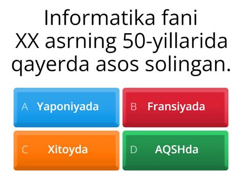 Informatika 5 Sinf Quiz