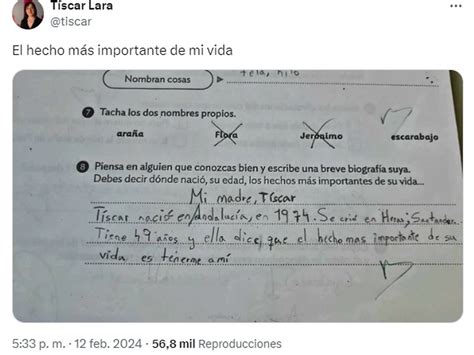 En el colegio le pidieron que escribiera la biografía de una persona y el relato de una niña