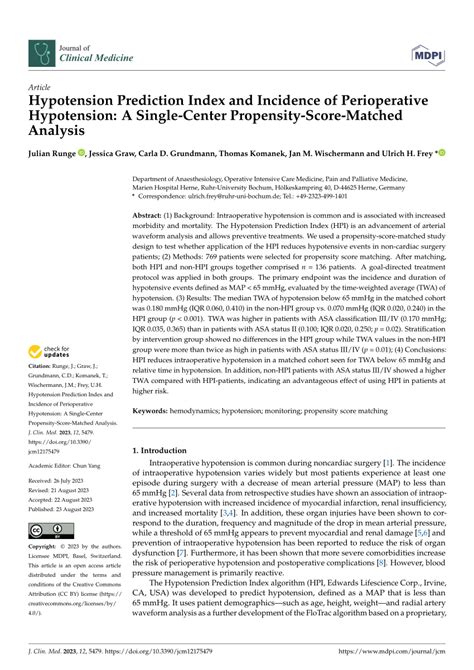 Pdf Hypotension Prediction Index And Incidence Of Perioperative