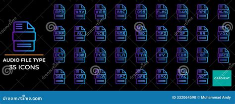Audio Document Files Type Set With Gradient Style Extension Format Symbol Collection Stock
