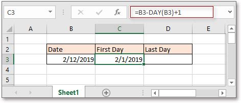 Excel Formula Get First Day Or Last Day Of Month From A Date