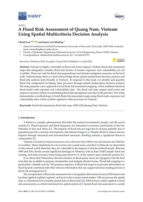 Pdf A Flood Risk Assessment Of Quang Nam Vietnam Using Spatial