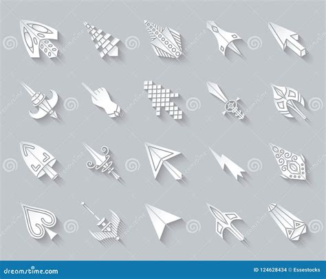 mouse cursor simple paper cut icons vector set stock vector