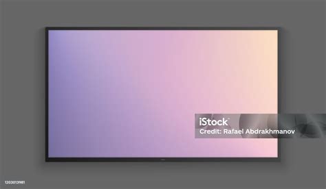 벽에 벡터 현실적인 광각 스마트 Hd Tv 일출 하늘의 푸른 파노라마 보기입니다 흰색 배경에 격리 된 3d 화면을 주도했습니다 일출 수채화 그라데이션 텔레비전 산업에 대한