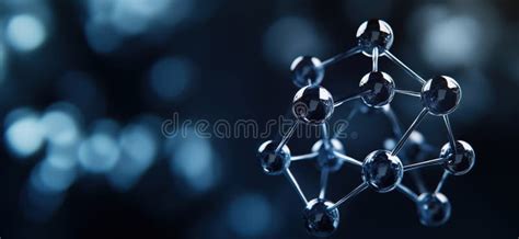 3d Molecular Structure With Reflective Spheres And Blurred Blue