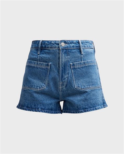 Frame Le Bardot Denim Patch Pocket Shorts Neiman Marcus