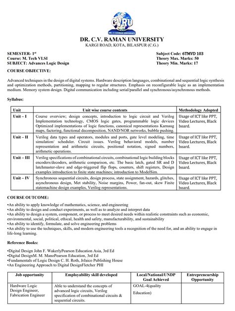 m tech vlsi 1st semester syllabus