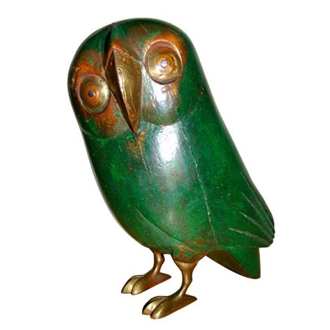 Sergio Bustamante Large Brass And Wood Owl Sculpture Wood Owls