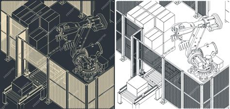 Premium Vector Robotic Palletizing Line Illustrations