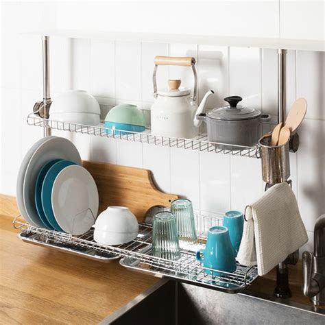 기둥식 접시 컵 수저 그릇 주방 스텐 식기 건조대 800 2단 스텐쟁반 홈플러스 택배배송