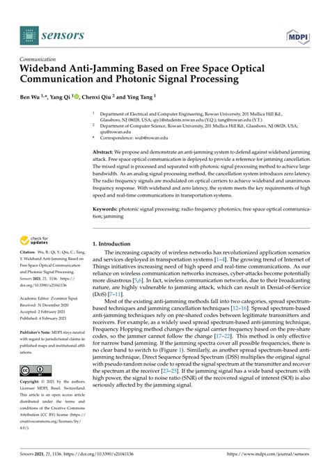 Pdf Wideband Anti Jamming Based On Free Space Optical Communication