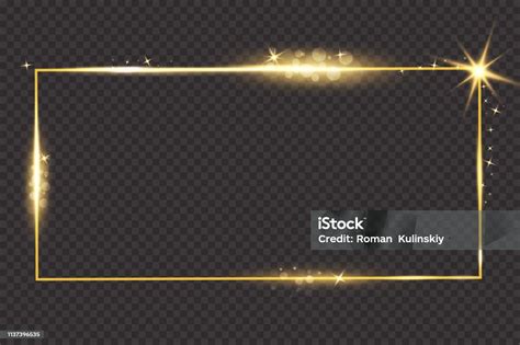 조명 효과와 벡터 황금 프레임입니다 빛나는 사각형 배너입니다 검은 투명 배경에 고립 벡터 일러스트 레이 션 Eps 10 10에