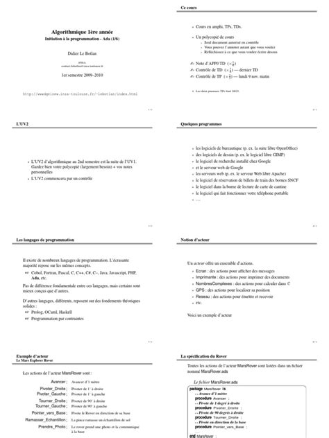 Insa Toulouse 1a Algorithme Ada Cours 1 1 Download Free Pdf Langage De Programmation C