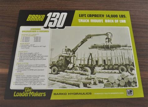 Barko 130 Lift Logging Truck Hydraulics Crane Specifications Brochure