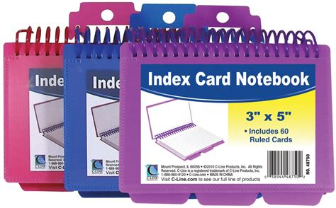 C Line Spiral Bound Index Card Notebook 3x5 60 Pages Assorted Colors