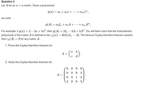 Solved Let A Be An Nn Matrix Given A Polynomial Chegg