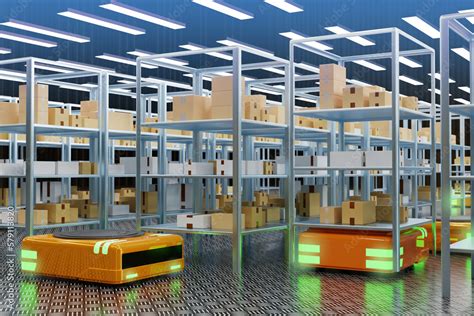 Robotized Courier Warehouse Autonomous Mobile Robots Modern Robots For Warehouse Orange