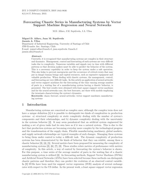 Pdf Forecasting Chaotic Series In Manufacturing Systems By Vector