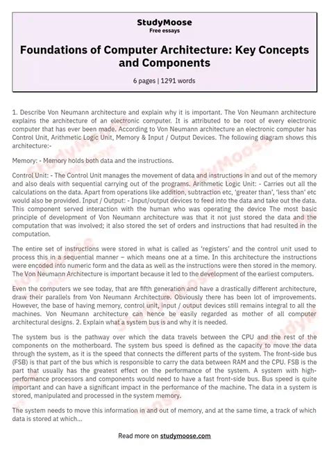 Foundations Of Computer Architecture Key Concepts And Components Free