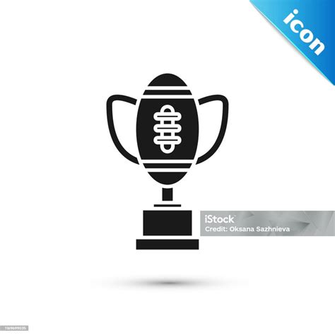블랙 어워드 컵과 흰색 배경에 고립 된 미식 축구 공 아이콘 우승자 트로피 기호입니다 챔피언십 또는 대회 트로피 벡터