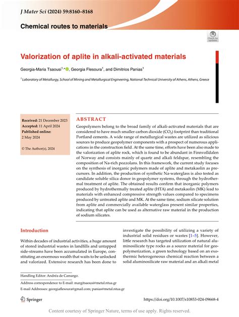 Pdf Valorization Of Aplite In Alkali Activated Materials