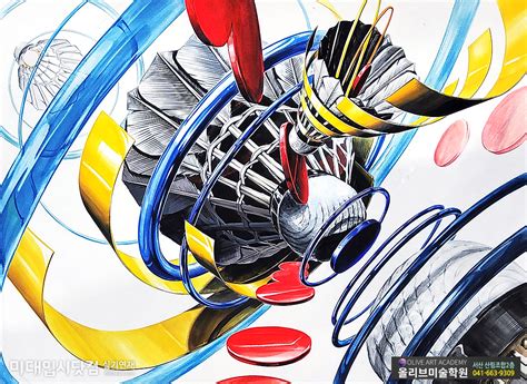 [기초디자인] 건국대 유형 강사연구작 제시된 셔틀콕과 원형패턴지로 파장 소리를 표현하시오 서산 올리브 미술학원 기초디자인 셔틀콕 파장 소리 재질감표현 원형