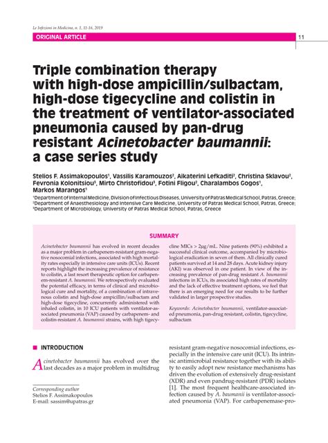 Pdf Triple Combination Therapy With High Dose Ampicillinsulbactam High Dose Tigecycline And