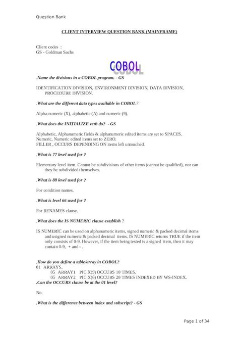 Doc Client Interview Question Bank Mainframe · Web Viewwhat Is