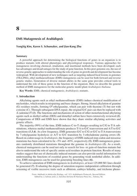Pdf Ems Mutagenesis Of Arabidopsis