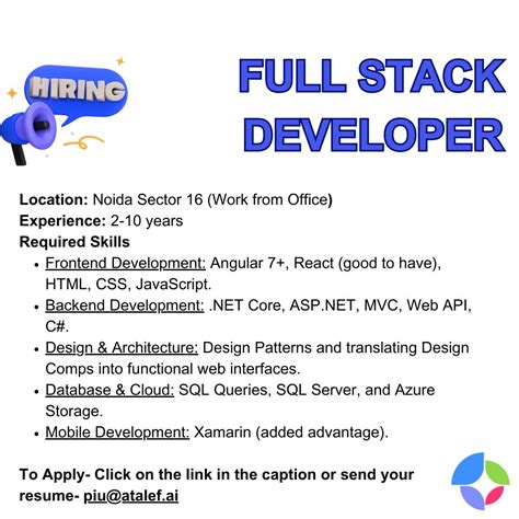 Hiring Fullstackdeveloper Careeropportunities Atalefai Jobalert Dotnet Angular Atalef India