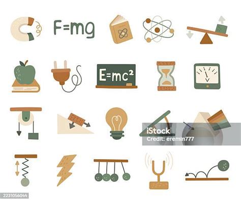Physics Object Set In Scandinavian Style With Magnet Atom Gravity