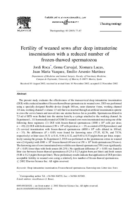 Pdf Fertility Of Weaned Sows After Deep Intrauterine Insemination With A Reduced Number Of