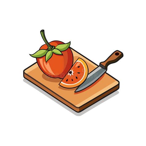 Tomato Slice On Board With A Knife Illustration Stock Illustration