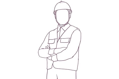 Engineer Standing With Arms Crossed Hand Drawn Vector Illustration 22177767 Vector Art At Vecteezy