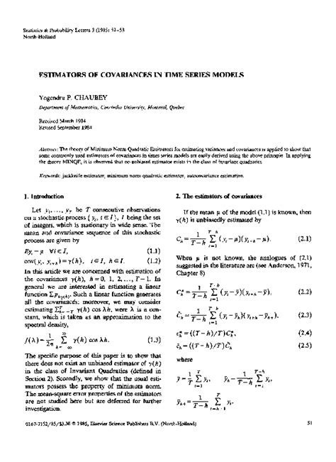 pdf estimators of covariances in time series models yogendra