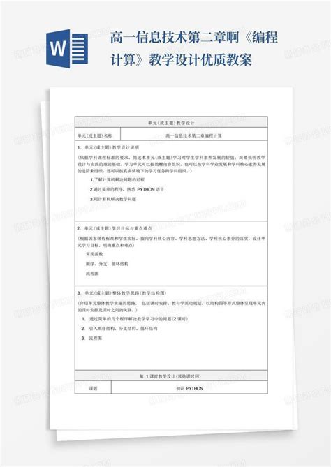 高一信息技术第二章啊《编程计算》教学设计 优质教案word模板下载编号qazdpvrk熊猫办公