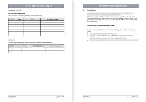 Service Delivery Status Report Template It Governance Framework