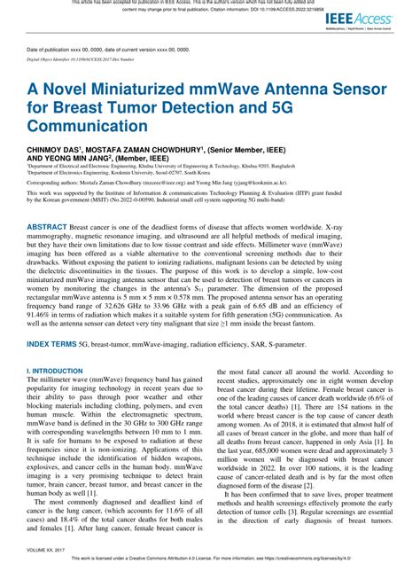 Pdf A Novel Miniaturized Mmwave Antenna Sensor For Breast Tumor Detection And 5g Communication