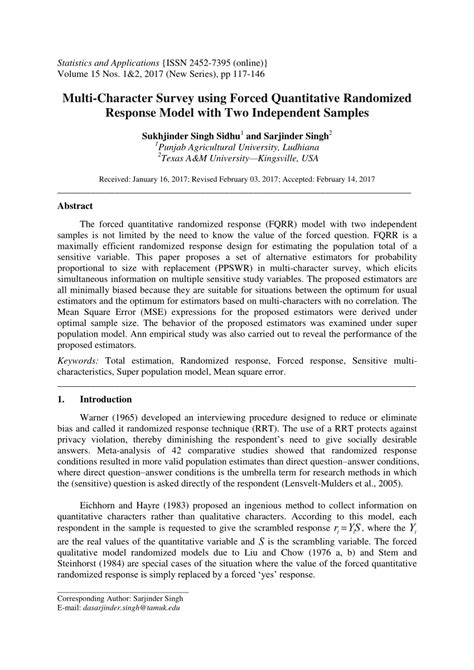 Pdf Multi Character Survey Using Forced Quantitative Randomized