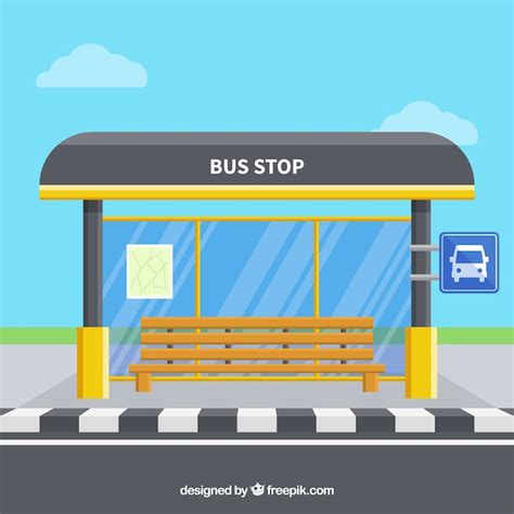 평면 디자인의 빈 버스 정류장 무료 벡터