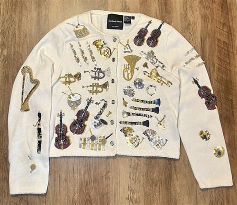 Vintage 1999 Michael Simon Beaded Sequin Music Instru Gem