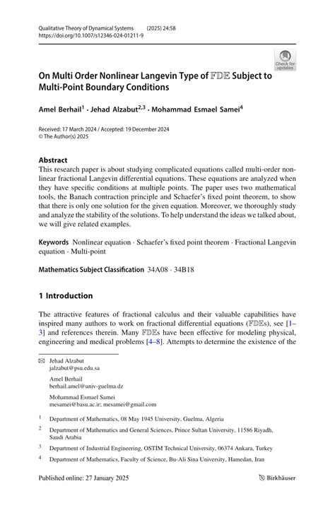Pdf On Multi Order Nonlinear Langevin Type Of Fdedocumentclass 12pt Minimal Usepackage