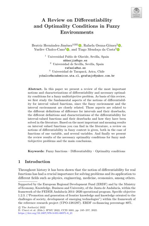 Pdf A Review On Differentiability And Optimality Conditions In Fuzzy Environments