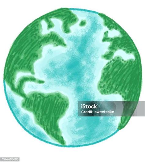 손으로 화려한 행성 지구 세계 지도 흰색 배경에 분리된 그림을 그렸다 손으로 그린 파스텔 크레용 오일 파스텔 및 분필 페인트 행성 지구에 대한 스톡 벡터 아트 및 기타